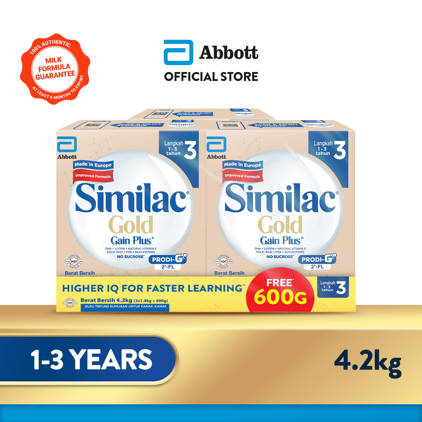 Similac Gold Gain Plus Step 3 Growing Up Milk (1.8kgx2) FOC 600g ...