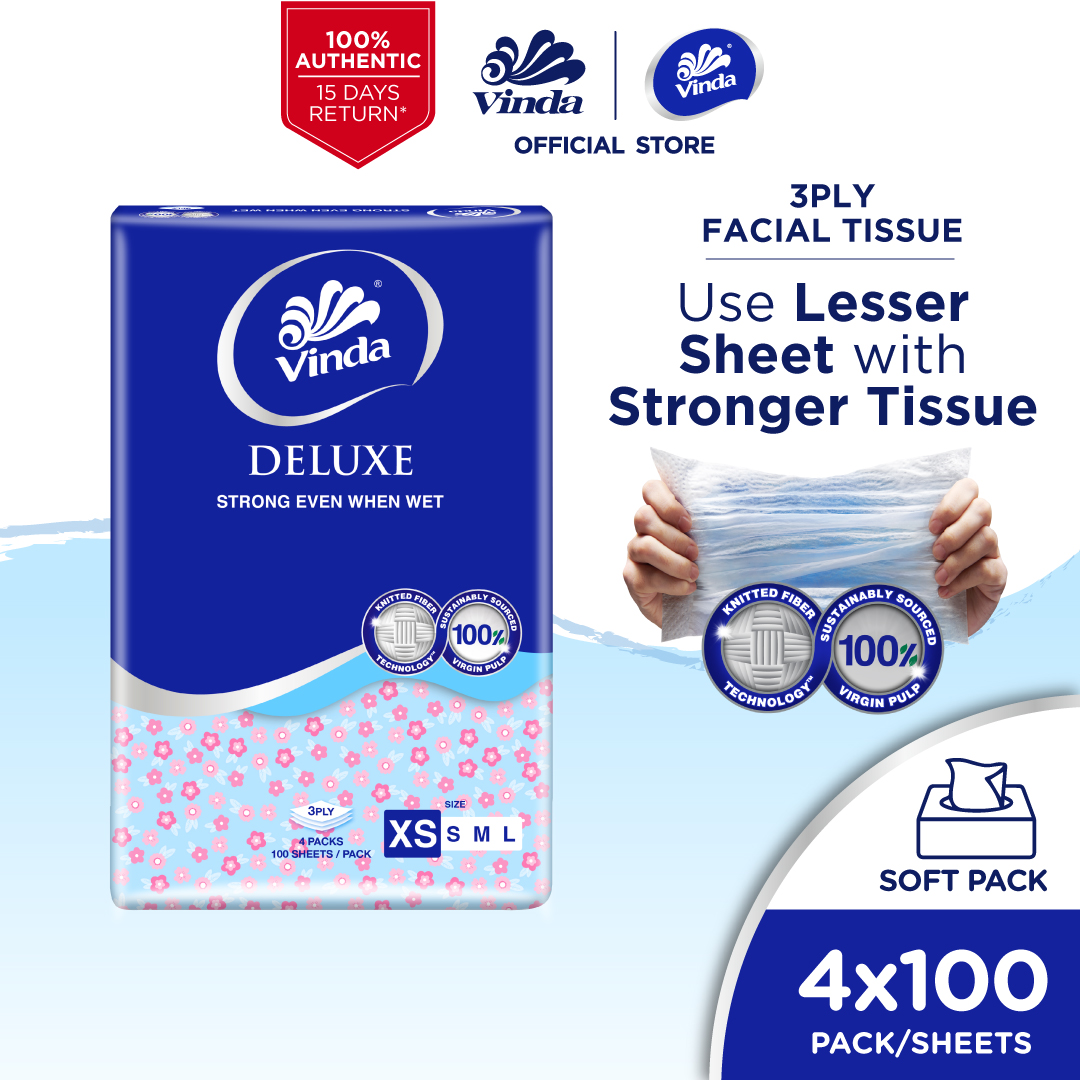 Vinda Deluxe Soft Pack Facial Tissue XS 3ply (4x100s) | Shopee Malaysia