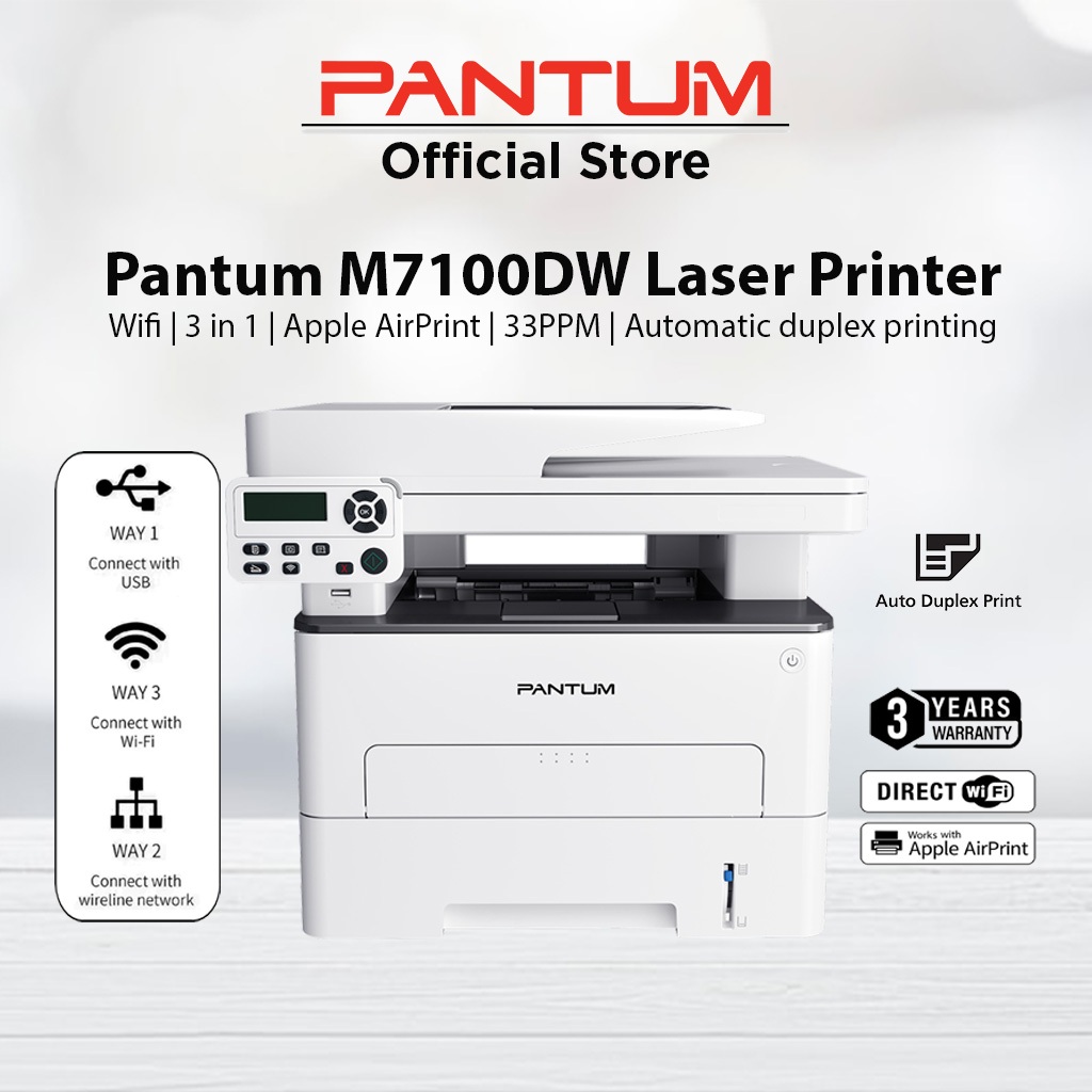 Pantum 3 In 1 USB & Wi-Fi Mono Laser Multifunction Printer M7100DW ...