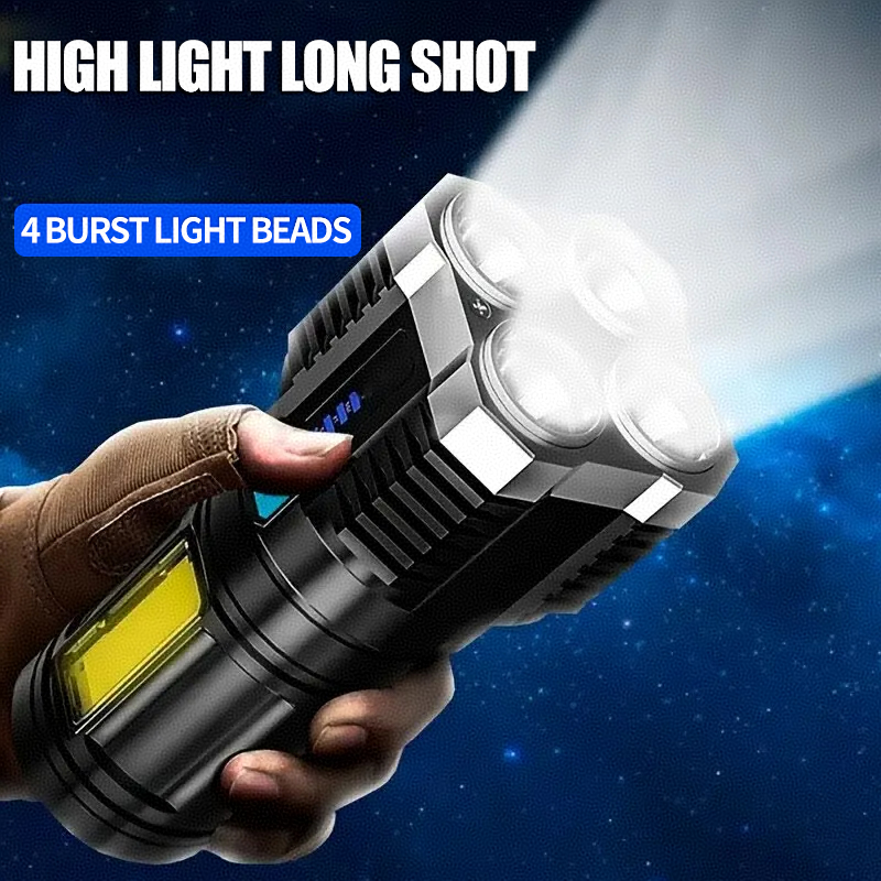 New New 4-Core Ultra Bright Flashlight Rechargeable Outdoor Multi ...