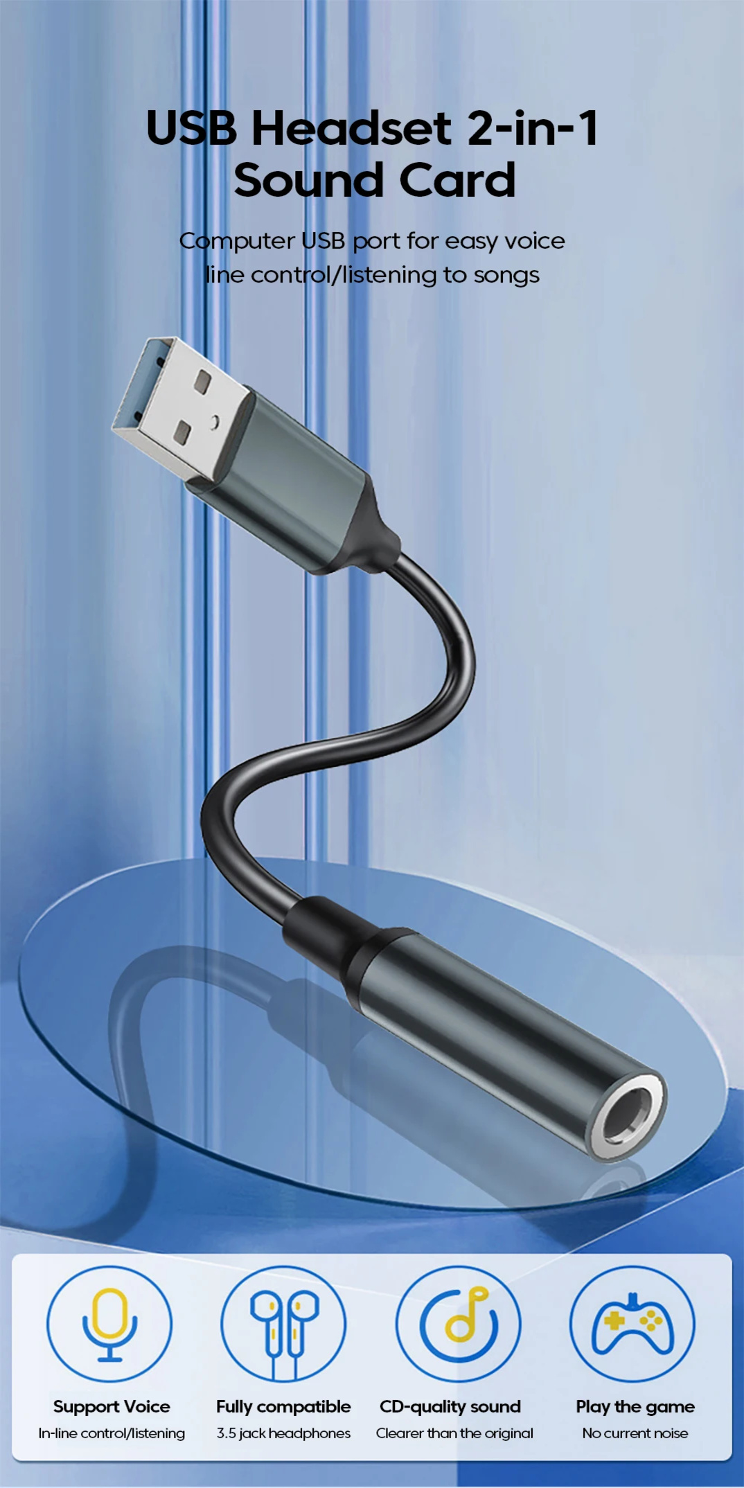 USB to 3.5mm TRRS Aux Jack Braided Cable Audio Adapter External Stereo ...