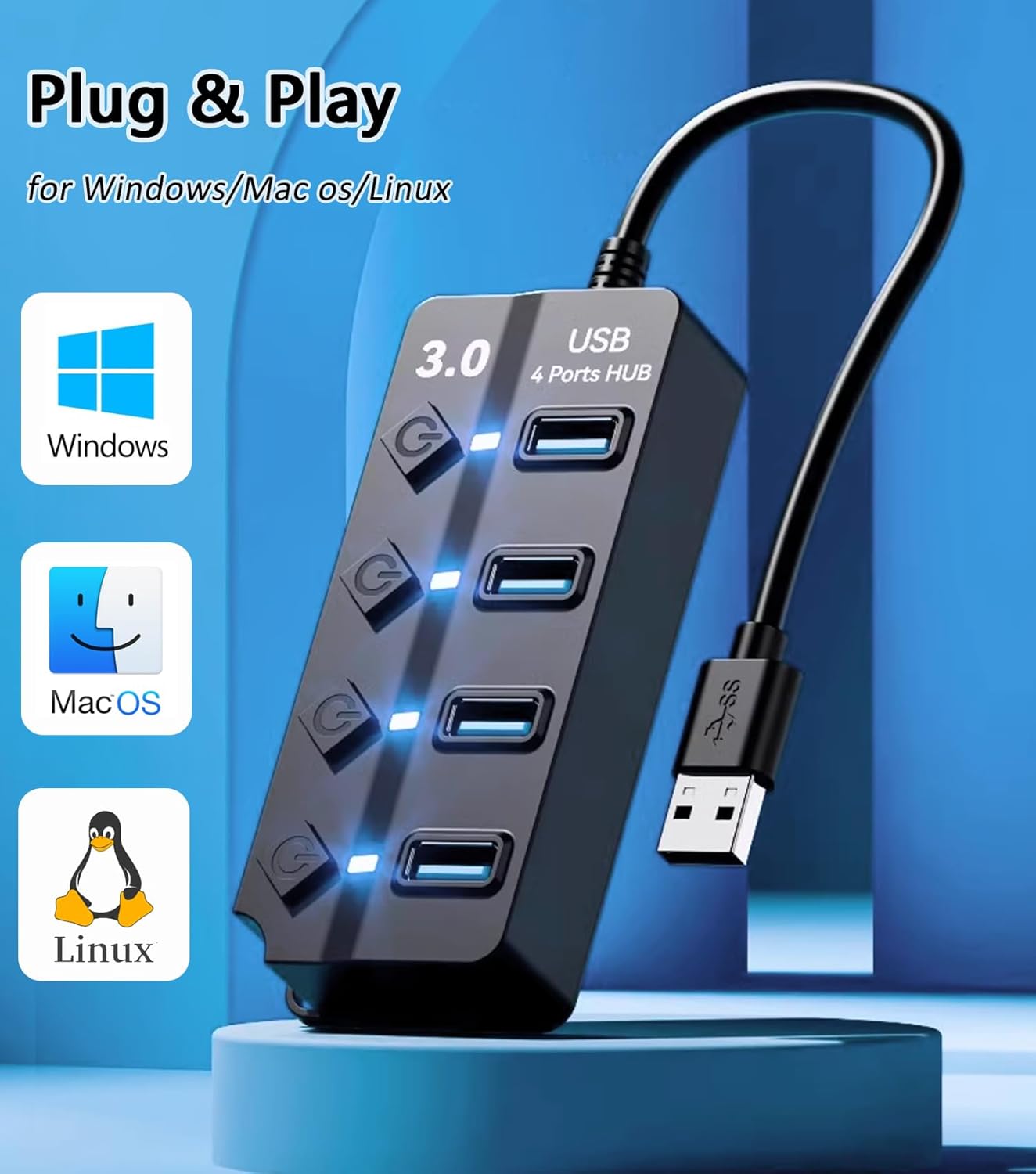 Multi USB HUB USB3.0 2.0 Hub Splitter Use Power Adapter 4 Port Expander ...