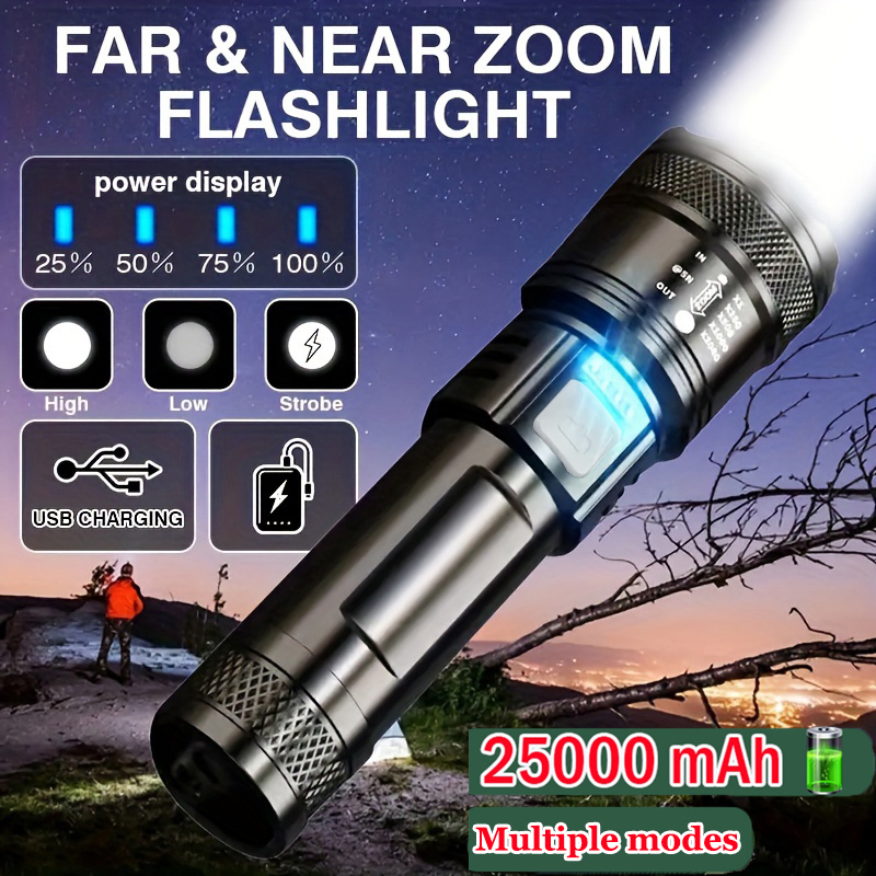 1-2PCS LED Telescopic Zoom Flashlight High Power Torch Light USB ...
