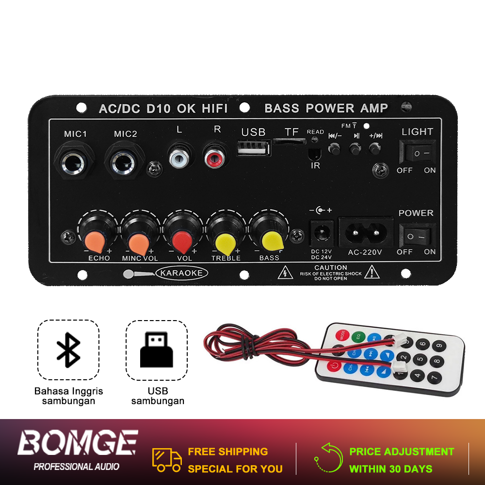 [Shopee Choice] BOMGE AC 220V 12V 24V Digital Bluetooth Stereo Board Subwoofer Amplifiers for 8 ...