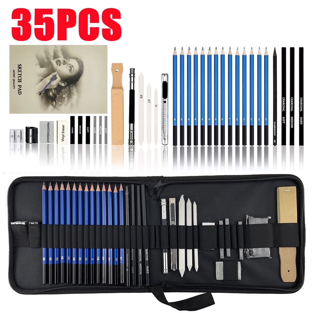 35 Pieces Pro Drawing Kit Sketching Pencils Set,Portable Zippered ...