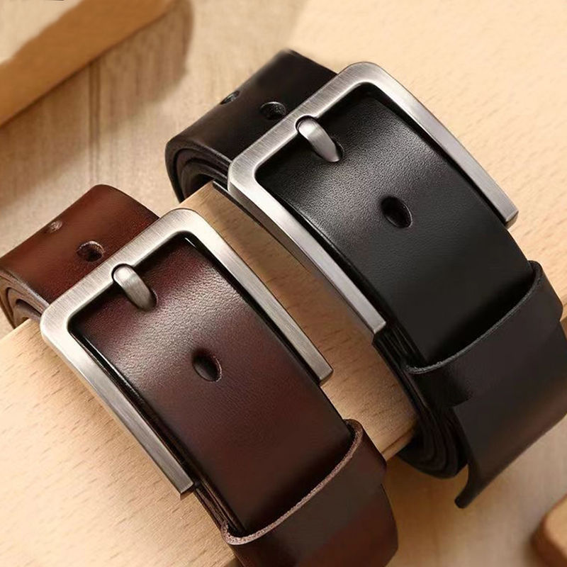 Vintage Men's Durable Leather Belt with Minimalist Pin Buckle for ...