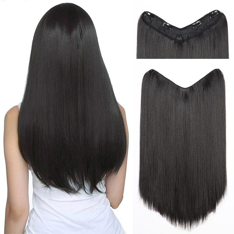 45cm Synthetic Long Hair Extension Clip In Hair One Piece V-shaped Wavy ...