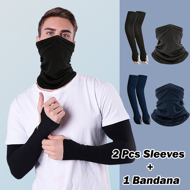 Sun Protection Motorcycle Kit 2 Pack Arm Sleeve And Buff Bandana Spf 50 Rider For Cycling ...