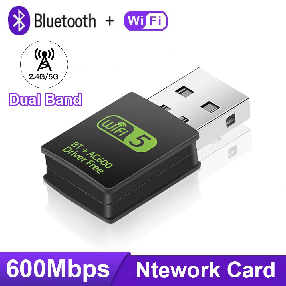 2-in-1 USB Wi-Fi 5 & Bluetooth 5.0 Network Card 2.4G/5G Adapter for PC ...