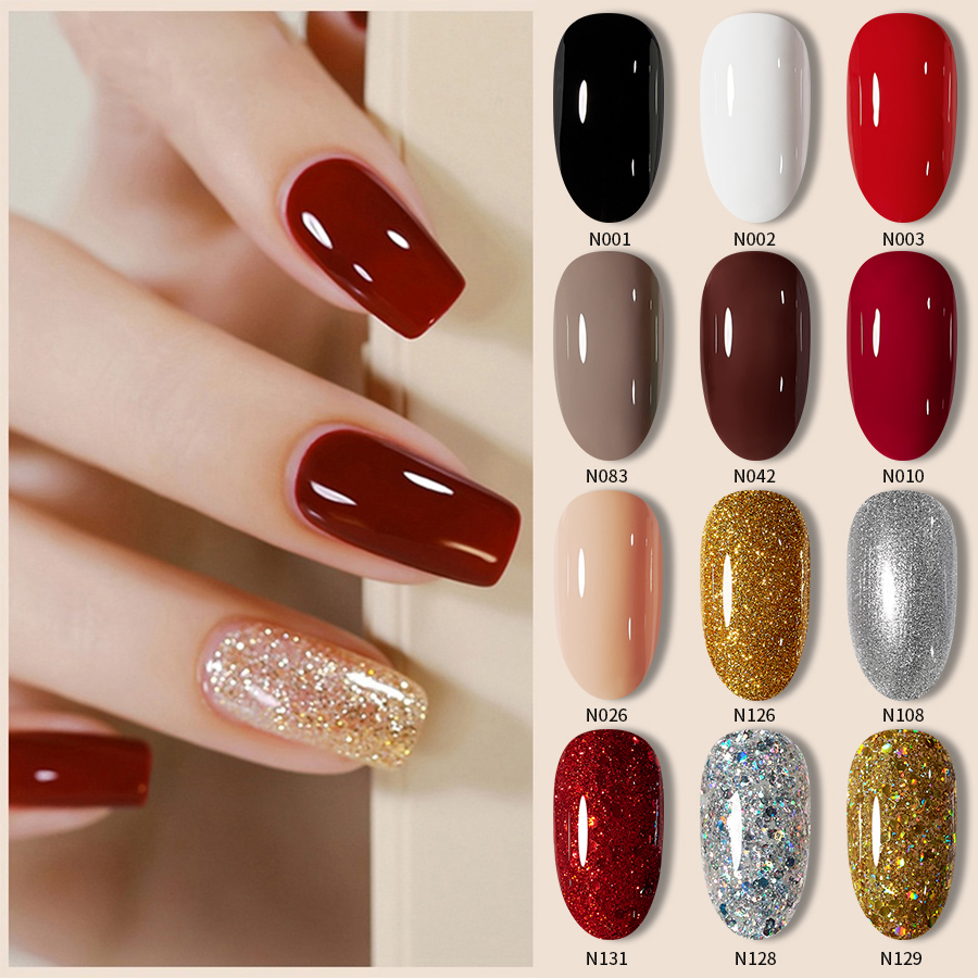 1Pc Gel Nail Polish Set Base Gel Top Gel Soak Off Glitter Gel Polish ...