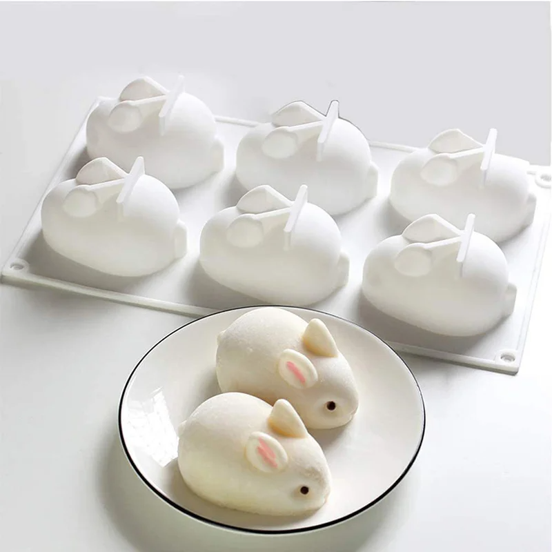 Silicone Rabbit Mold Fondant Bunny Mold Chocolate Cake Mold 6-cavity ...