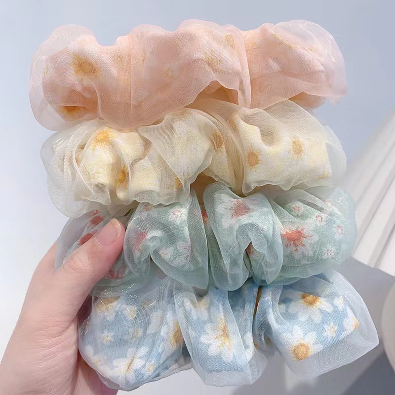 New Style Double-Layer Organza Floral Scrunchy Hair Ring Fairy Gauze ...