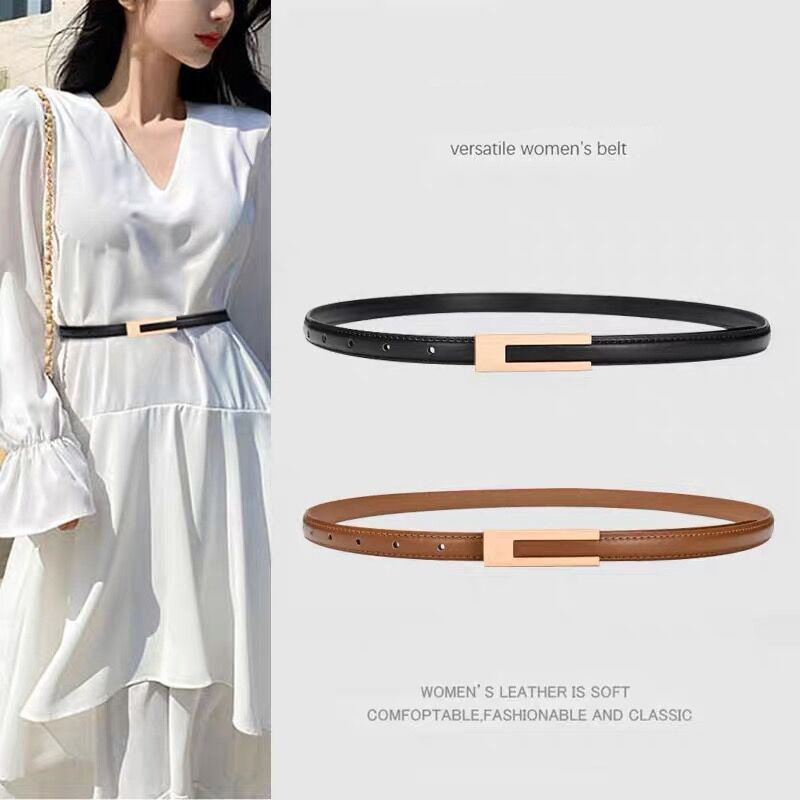 Black retro small belt women's simple classic versatile belt | Shopee ...