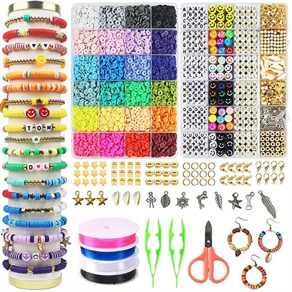 Boxed DIY Polymer Clay Bead Set 6MM Rainbow Flat Bead Bohemian Bracelet ...