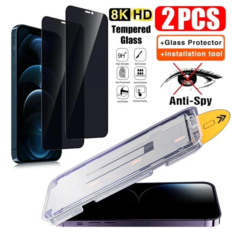 2Pcs Privacy Tempered Glass Screen Protector For 15 14 13 12 11 Pro Max Xs Plus Anti-Spy Dust ...