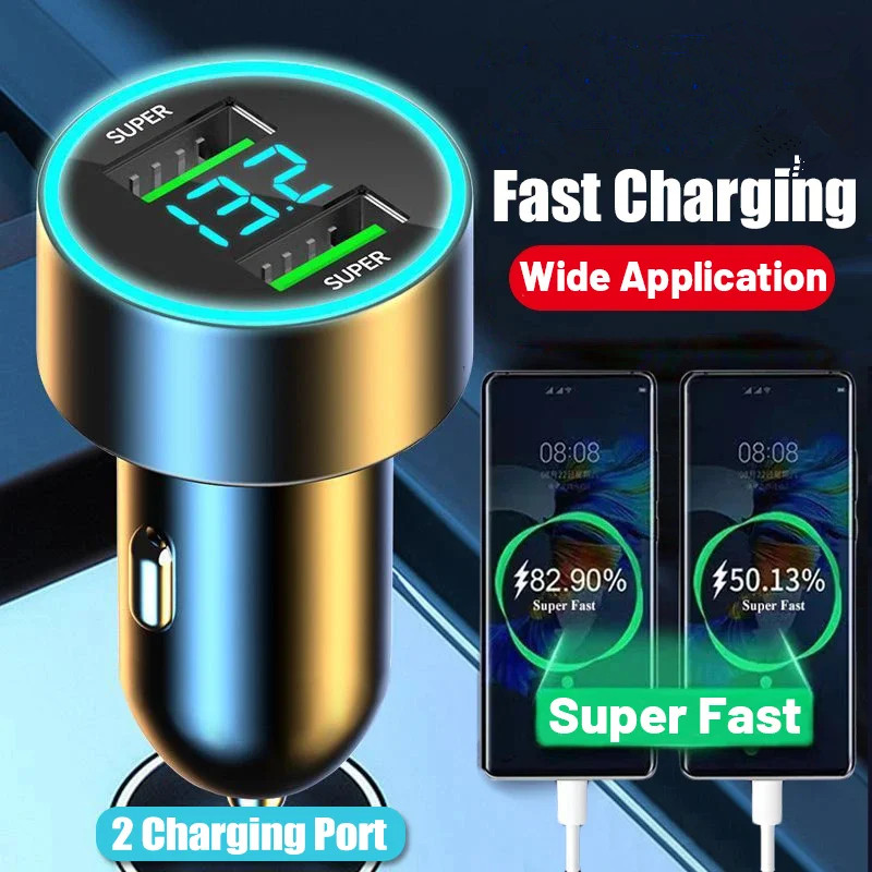2 Port 15w+16w With Digital Display Car Charger Fast USB Charging Adapter For iPhone Samsung ...
