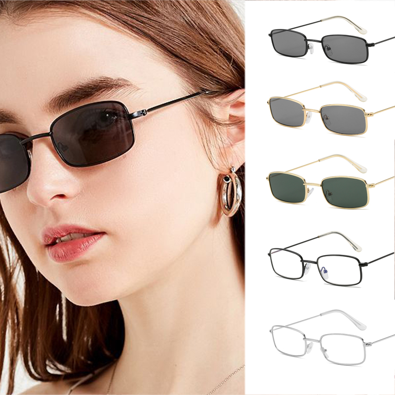 Fashion Trend Retro Metal Rectangle Clear Lens Mens And Womens Glasses Small Frame Radiation