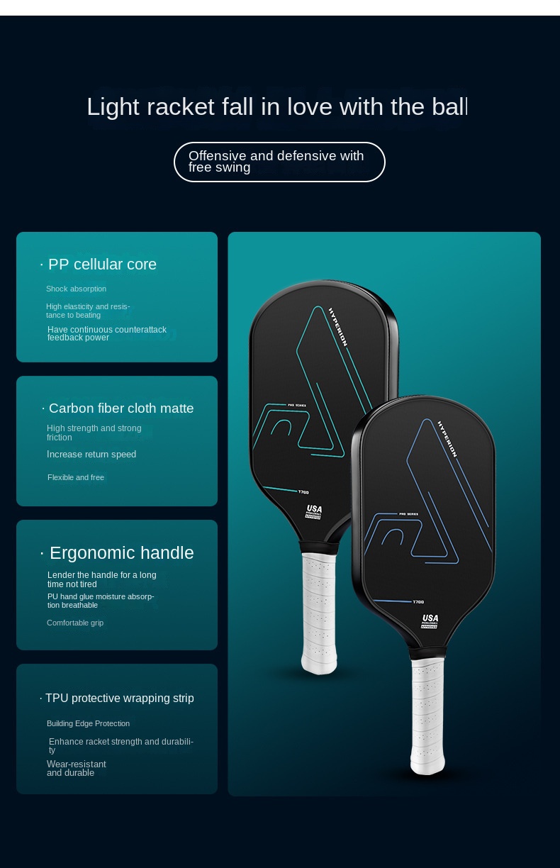 T700 Pickleball Paddle, Carbon Fiber Cloth Texture Matte Paddle ...