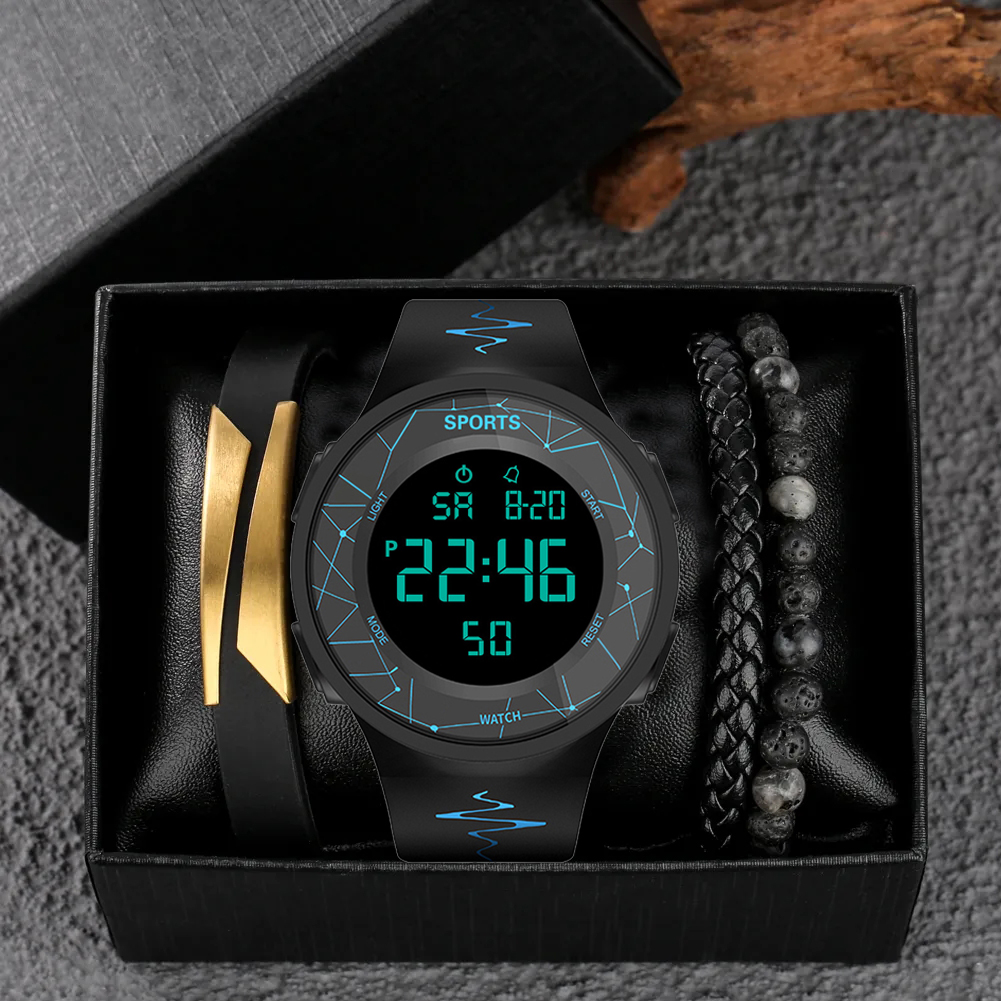 4pcs/set Men's watch set Creative belt quartz watch + bracelet set ...