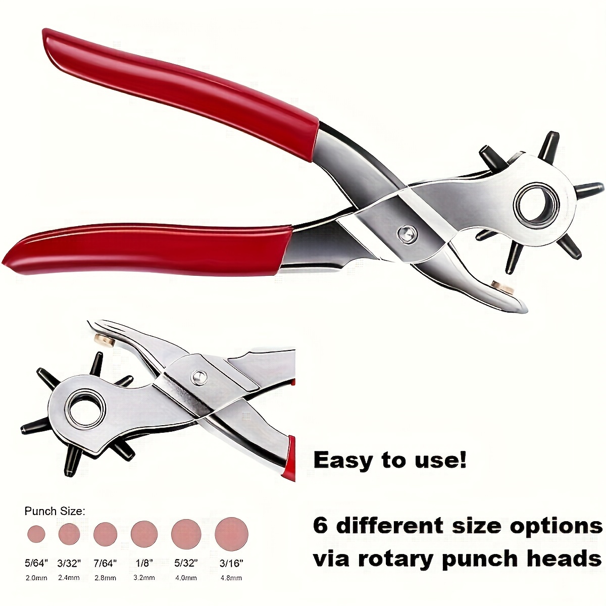 Leather Hole Punch, 9 Heavy Duty Belt Hole Puncher with 6 Sizes for ...