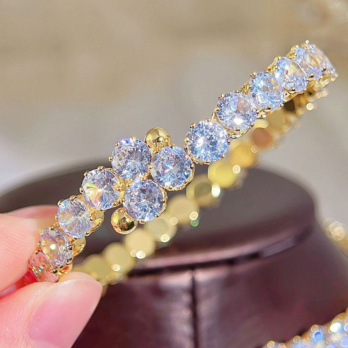Korean Fashion Female Yellow Gold Plated Adjustable Bangles Bracelet ...