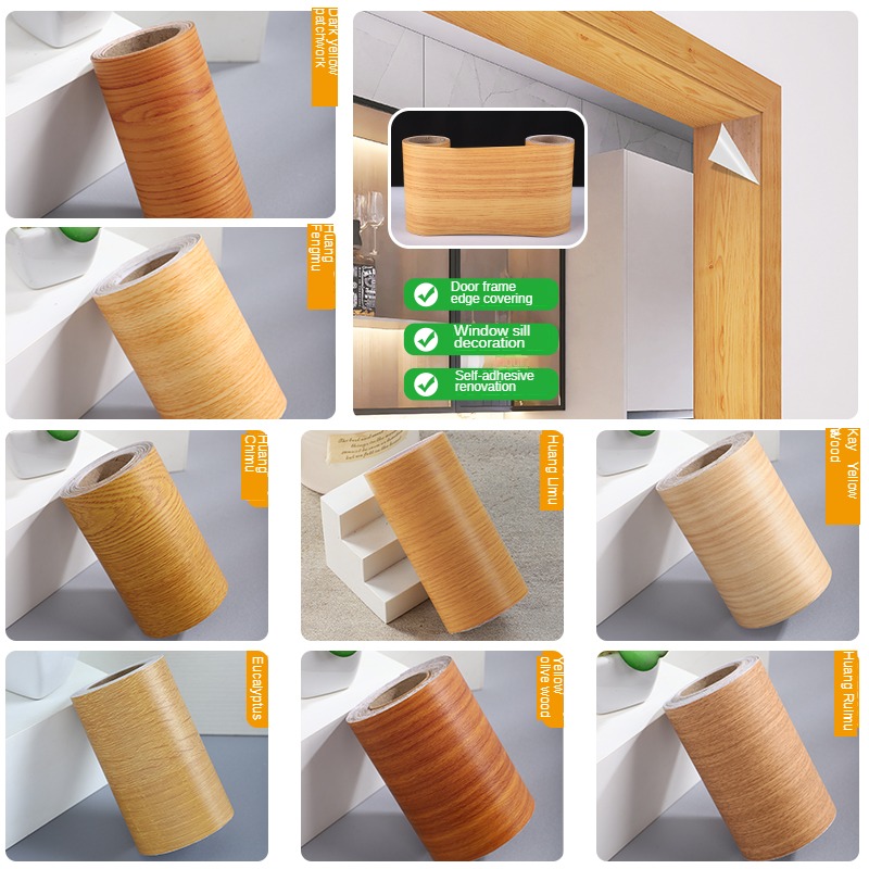 Door frame edge wrapping with self-adhesive wood grain wall sticker, color change, wall corner ...