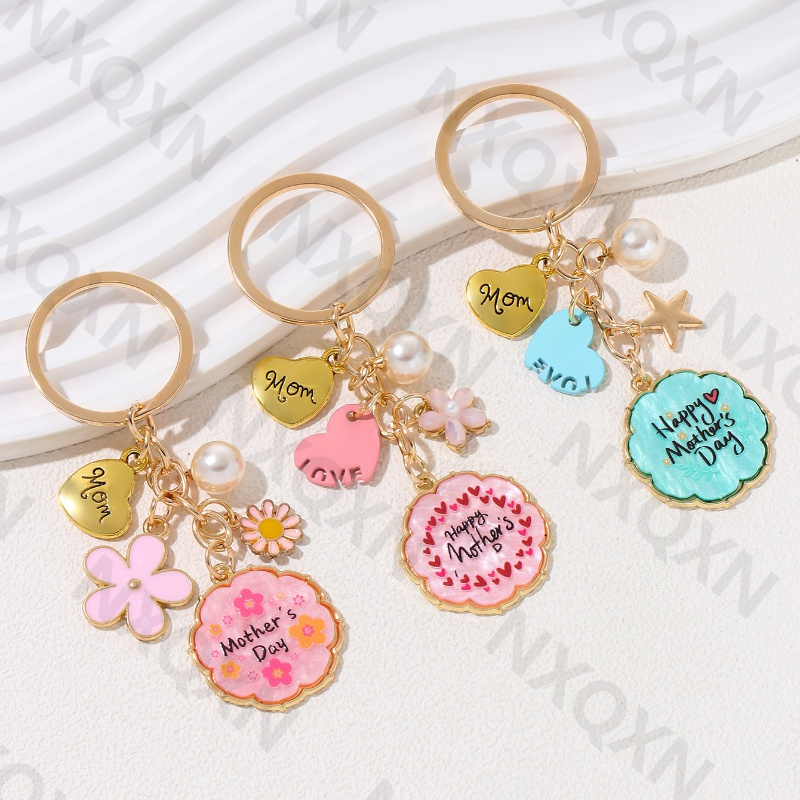 Mom Heart Flower Enamel Key Chain Happy Mother's Day Key Rings For MaMa ...