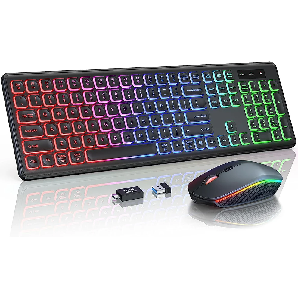 Wireless Keyboard and Mouse Combination Backlight Rechargeable Full ...