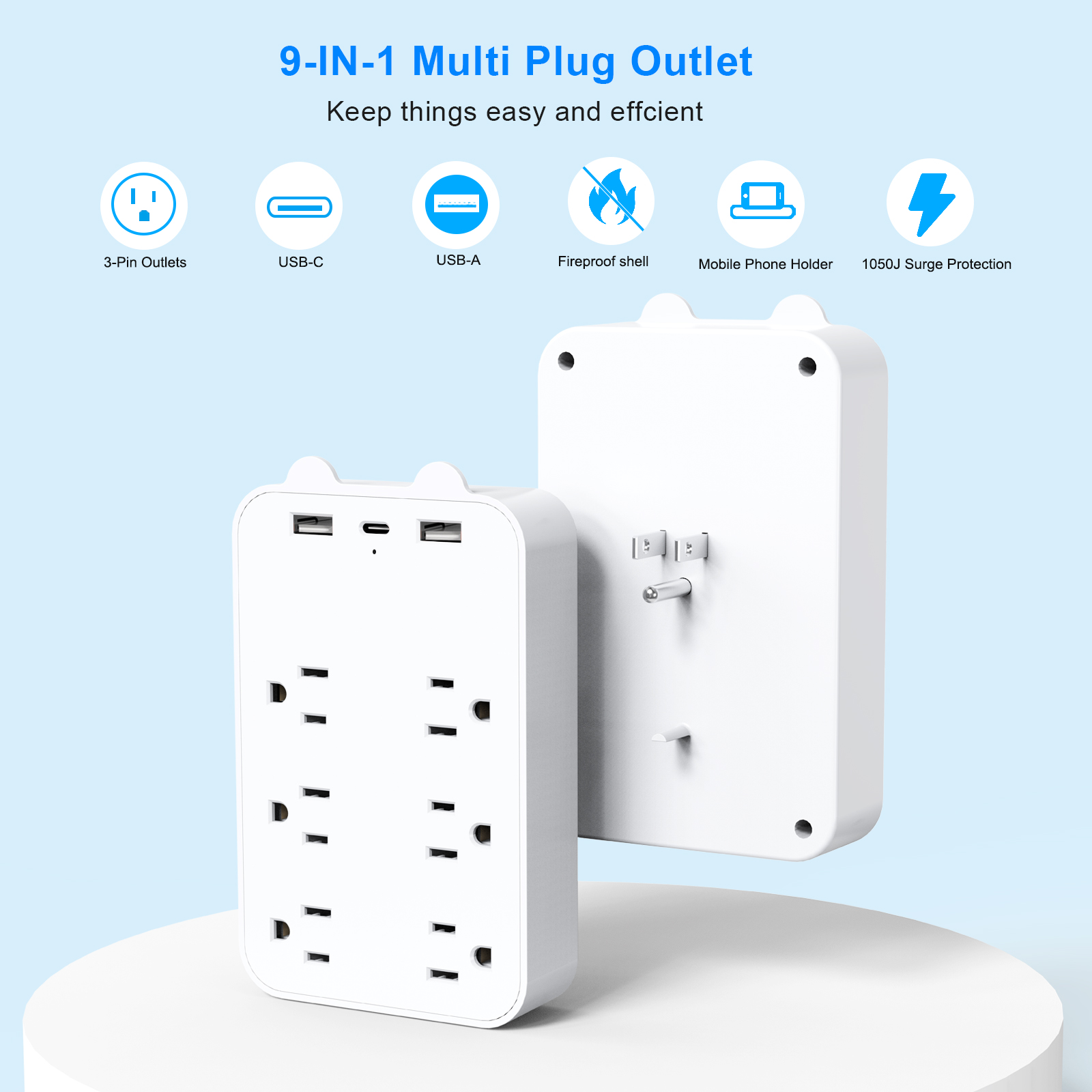 9-IN-1 Multi Plug Outlet Splitter Surge Protector with 6 AC Extender ...