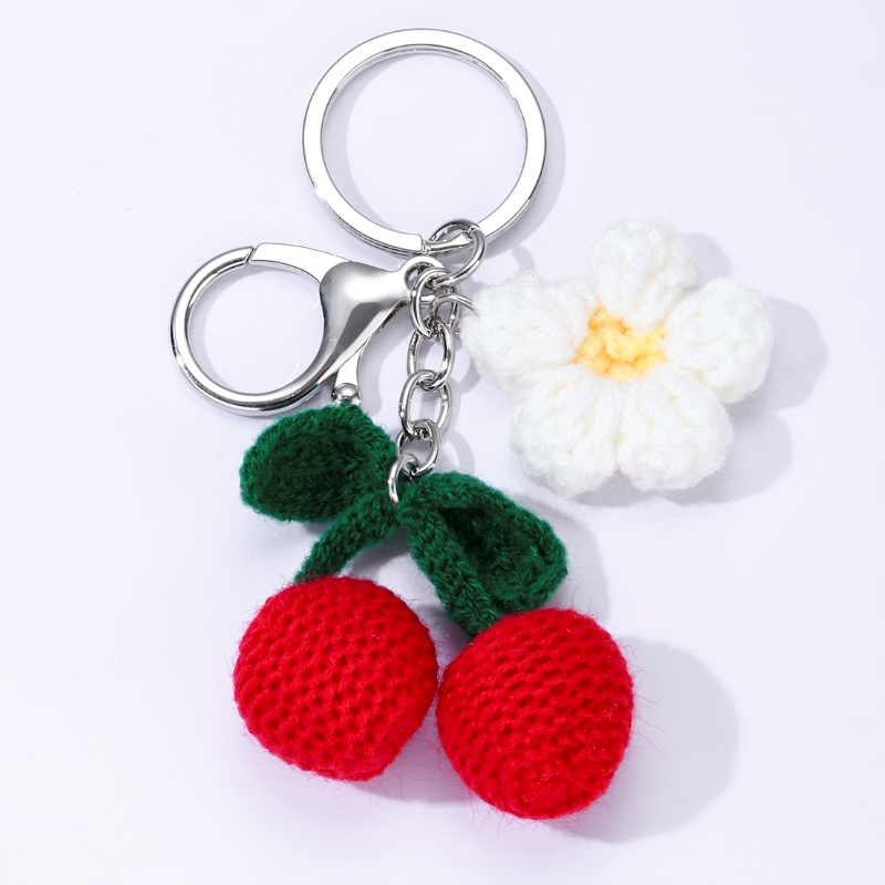 Cartoon Woolly Flower Cherry Keychain Lovely Plant Fruit Key Ring For ...