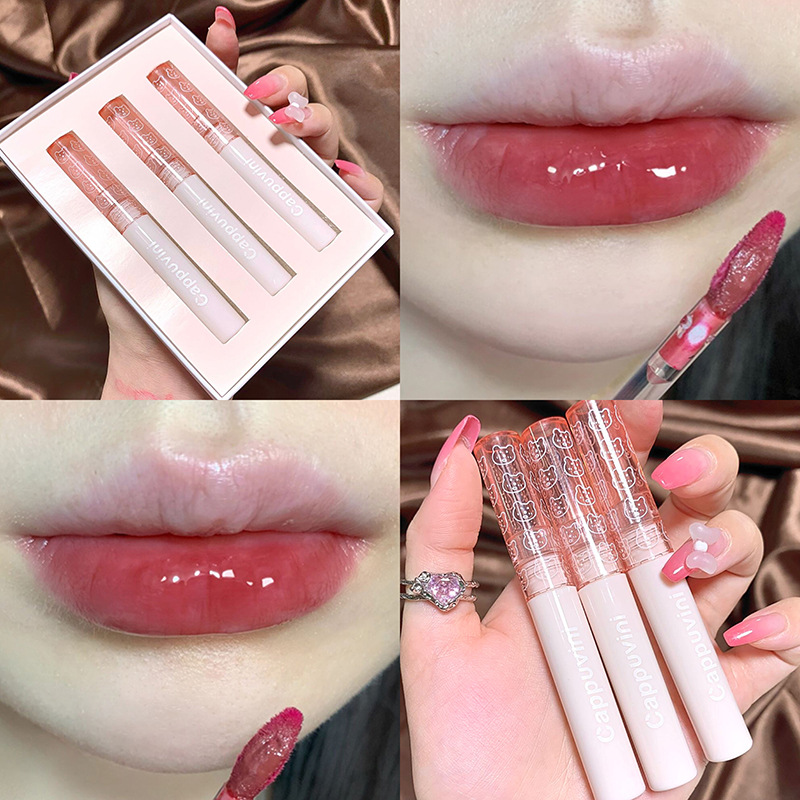 CAPPUVINI 3 Colors Lipstick Set Mirror Glaze Long Lasting Gloss Color ...
