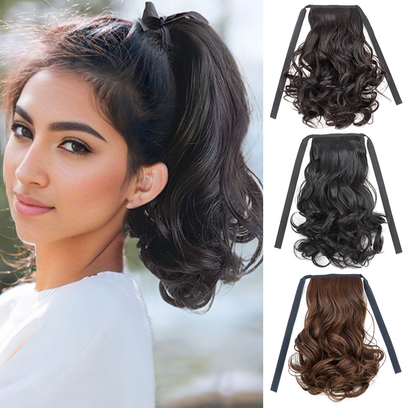 Curly Ponytail Wig - Black/Brown Drawstring Extension, Short Braided ...