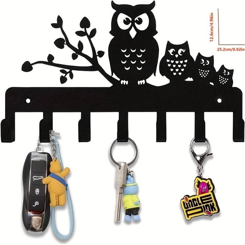 1pc Multi-Purpose Black Metal Owl Key Holder Coat rack Wall hanging ...