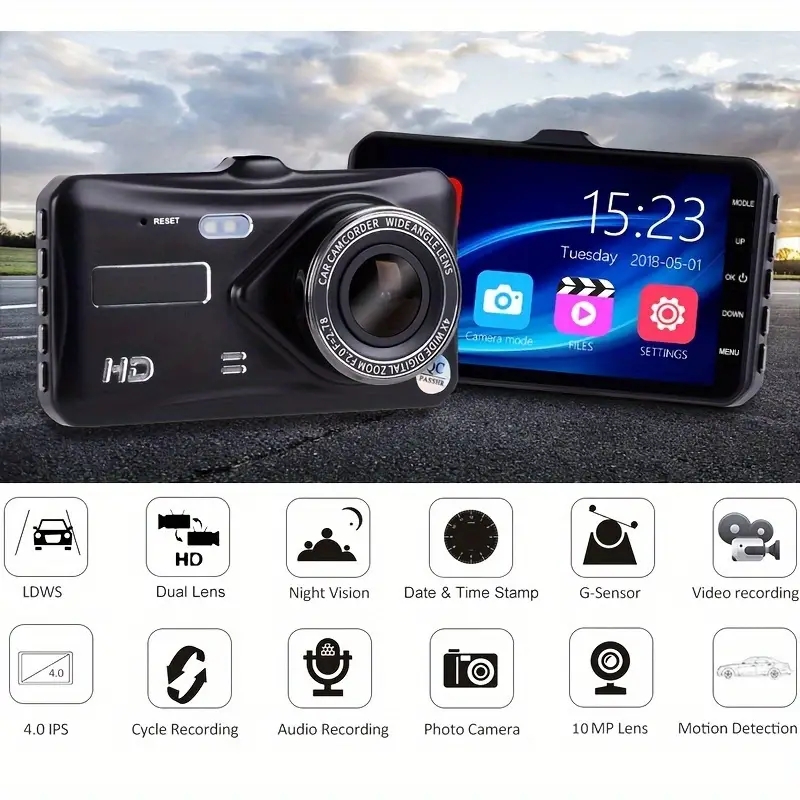 Car Video Recorder Dash Cam Dual Lens HD 1080P Auto Digital 4'' IPS ...