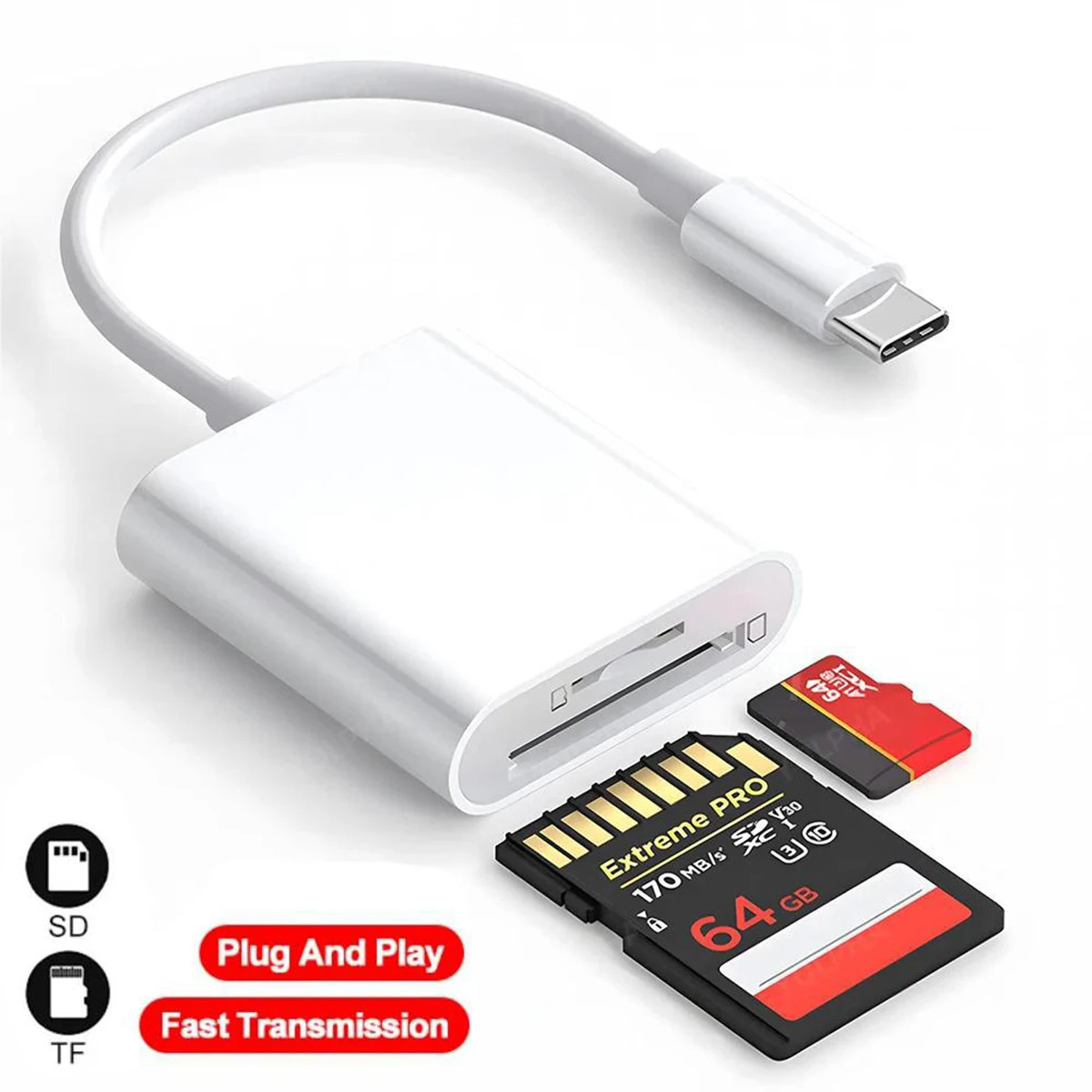 2 in 1 USB Type C SD TF OTG Card Reader for iPhone 16 15 Pro Max Plus for Huawei Camera PC ...