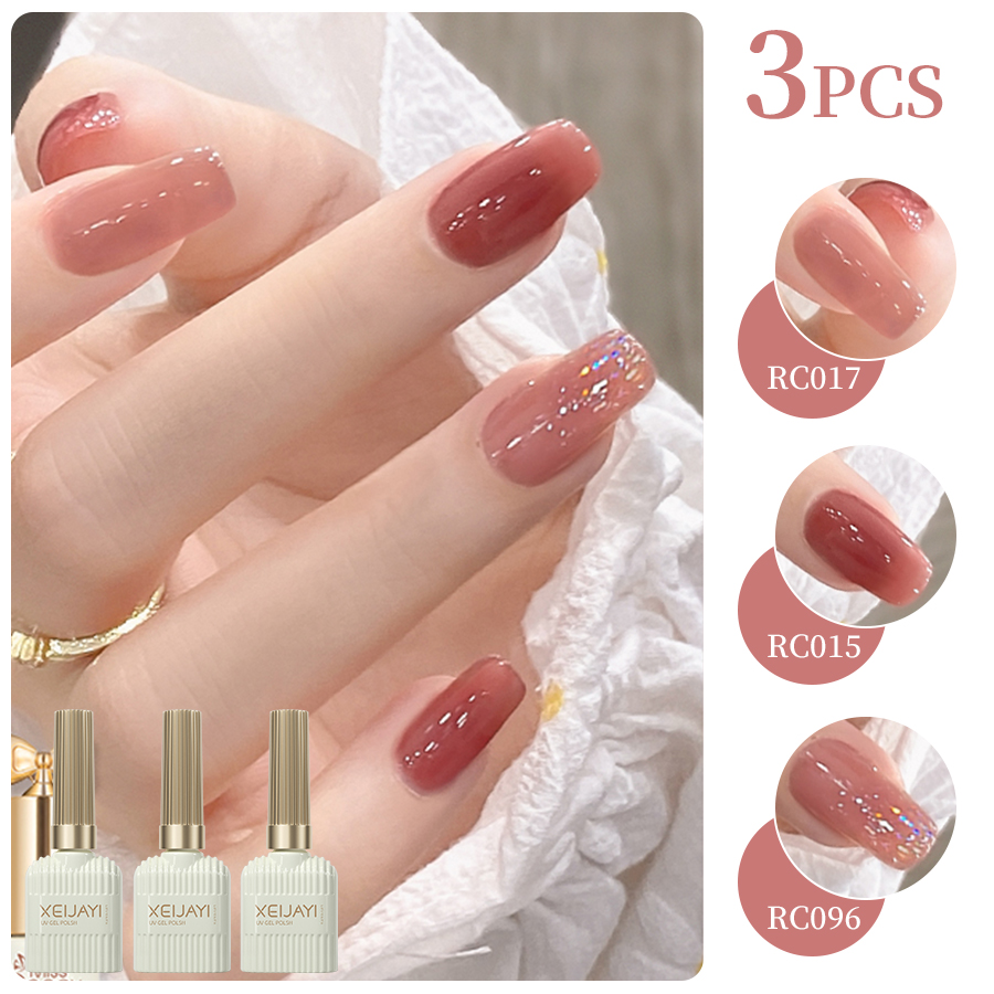 XEIJAYI 3Pcs 15ML Gel Nail Polish Set, Popular Color Gel Varnish Kit, Soak Off UV/LED Gel Polish ...