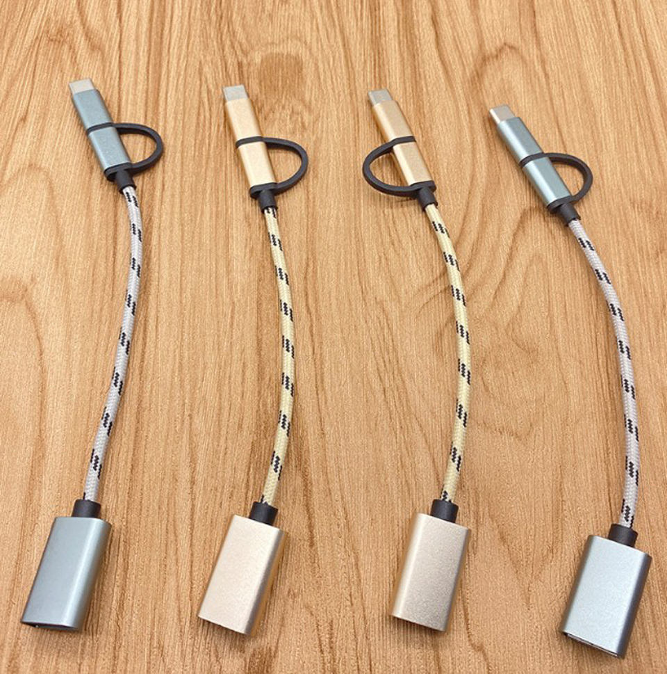2 in 1 OTG Data Cable Adapter Cable Nylon Braided Cable Micro/Type C ...