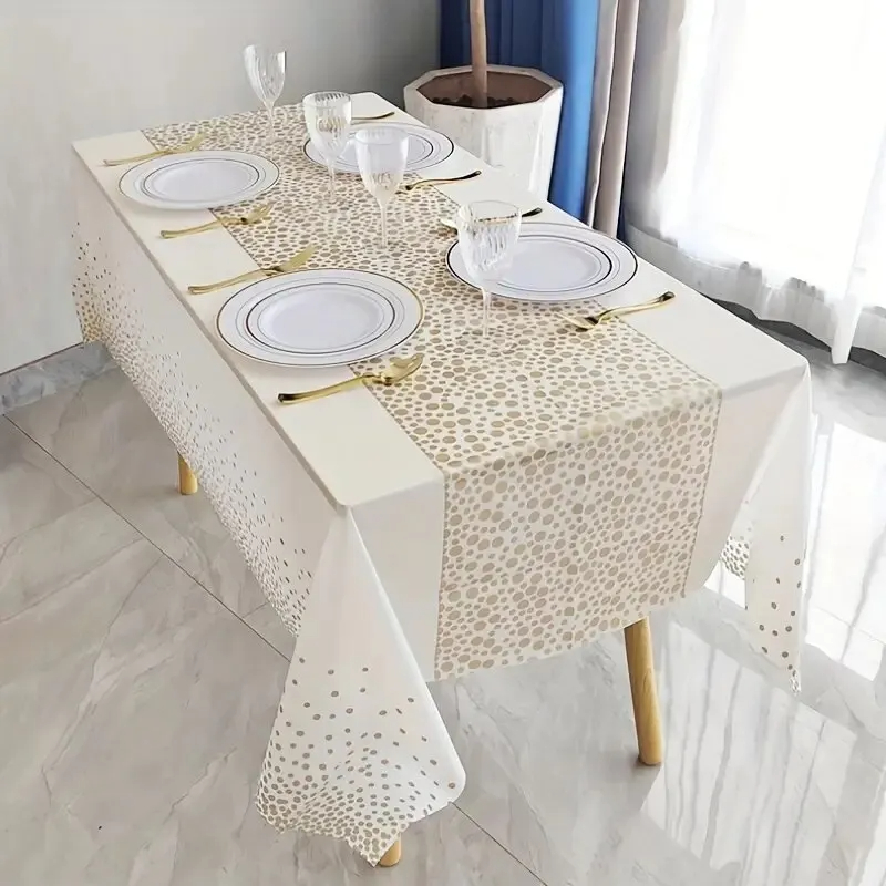 1pc PE Tablecloth Disposable Tablecloth Plastic Rectangle Dots ...