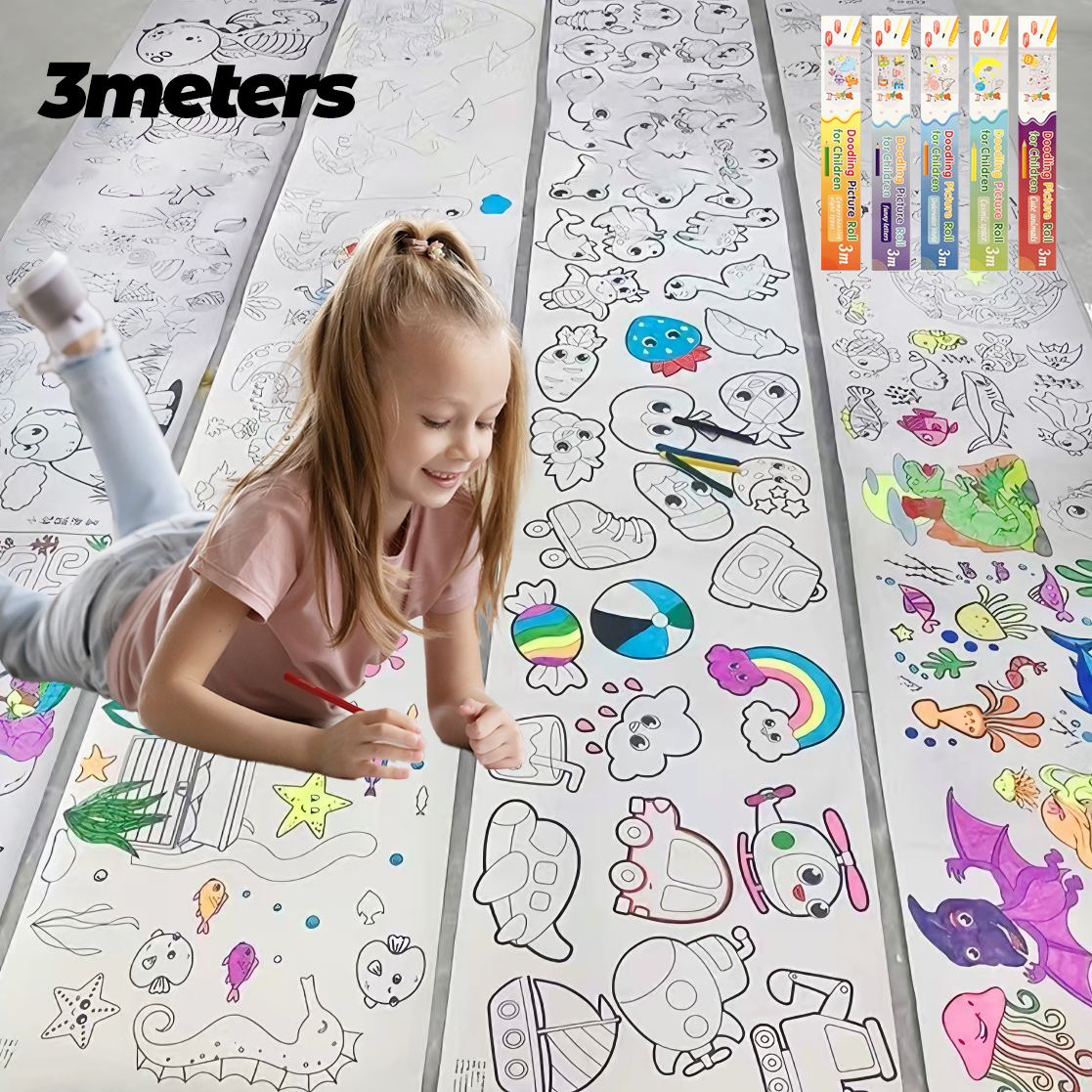 5 Styles Children's Graffiti Drawing Scrolls, Painting Paper Scroll DIY ...