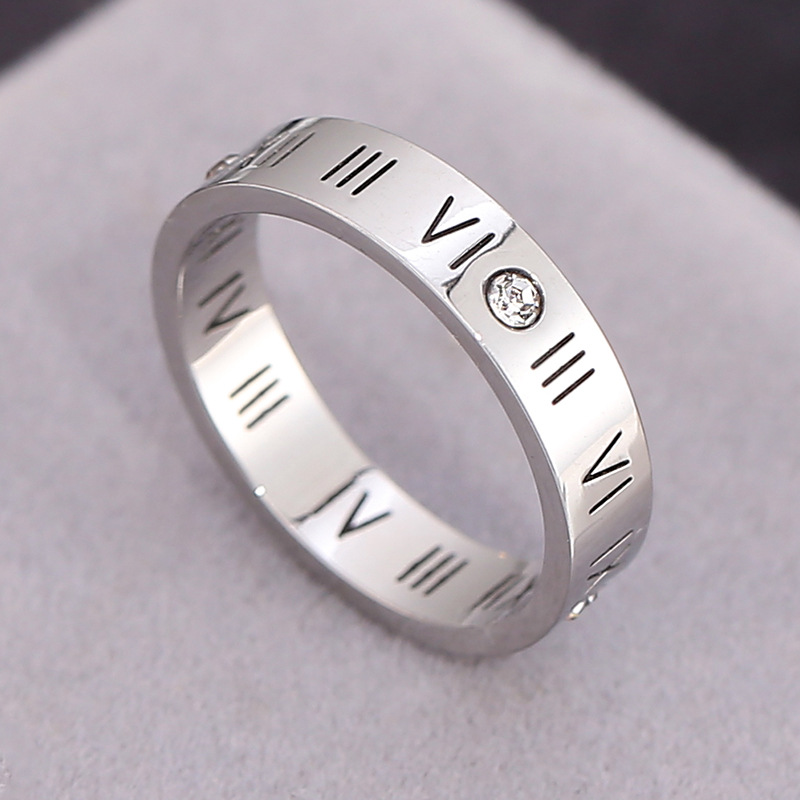 Simple Titanium Steel Ring Female Roman Diamond Hollow Couple Ring ...