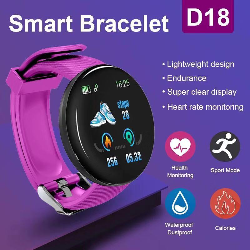 D18 Smart Watch Heart Rate Blood Pressure Fitness Tracker Men Women ...