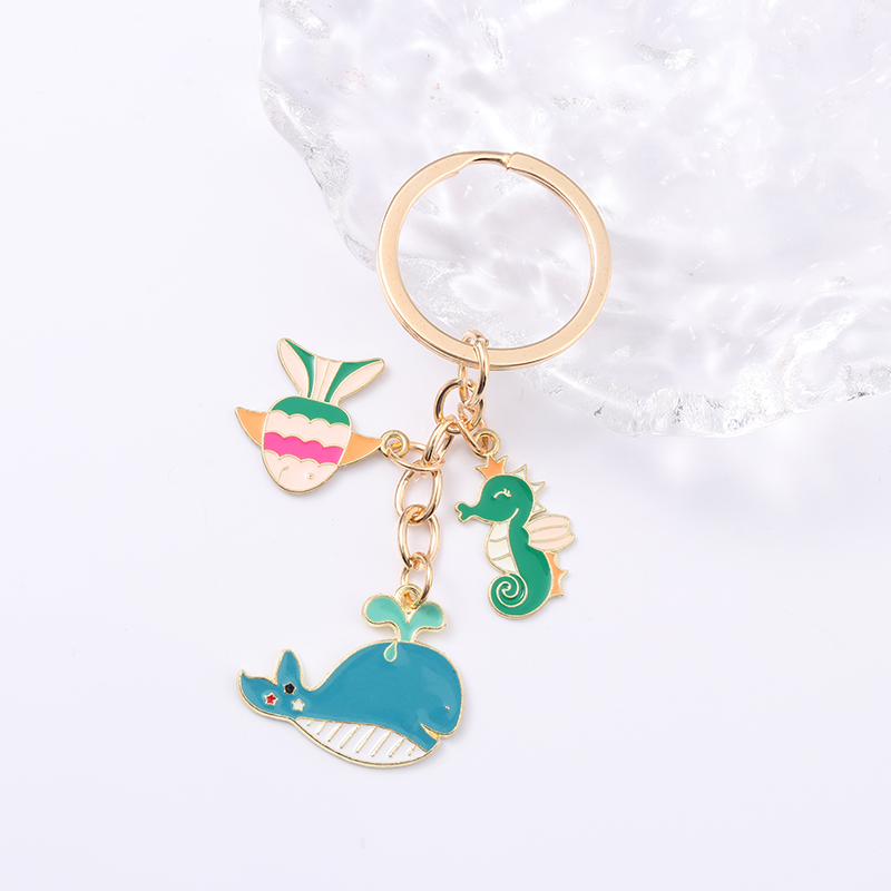 Cute Ocean Life Blue Enamel Keychain Seahorses Whales Sea Animals Key ...