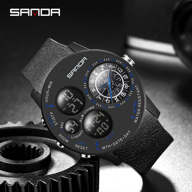 SANDA Constellation large dial men's electronic watch multifunctional ...