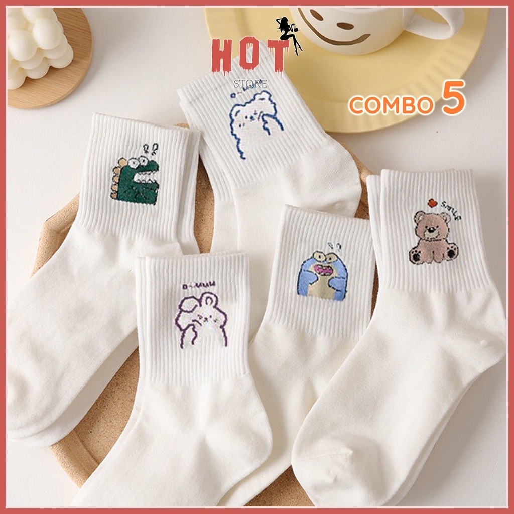 Women's High Neck Sock Set: 5pairs animal 5 Pairs of Cute Smiley Face ...