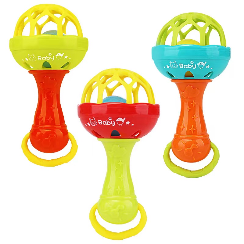 Baby Soft Gum Teether Rattle Toy 3-12 Months Single-Headed Hand Hammer ...