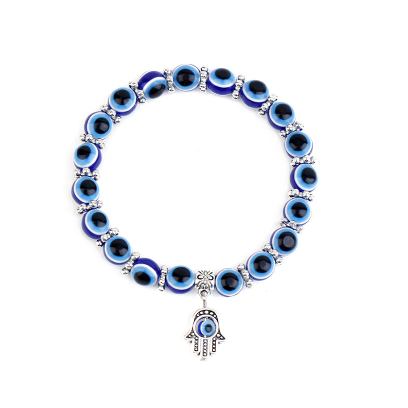 Retro Blue Devil's Eye Beaded Bracelet Hand of Fatima Lucky Men Women ...