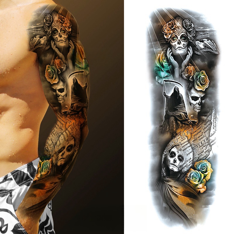 Flower Arm Tattoo Sticker Waterproof Full Arm Semi-Permanent Tattoo ...