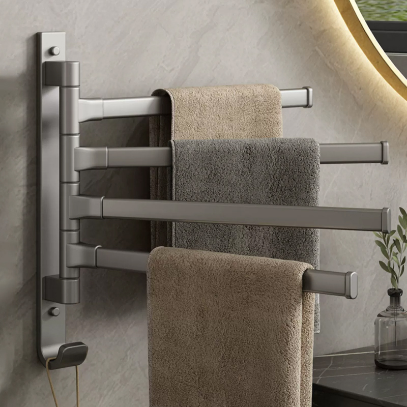Perforated Multi-Bar Towel Rack Towel Hanger Gray Rotatable Toilet ...