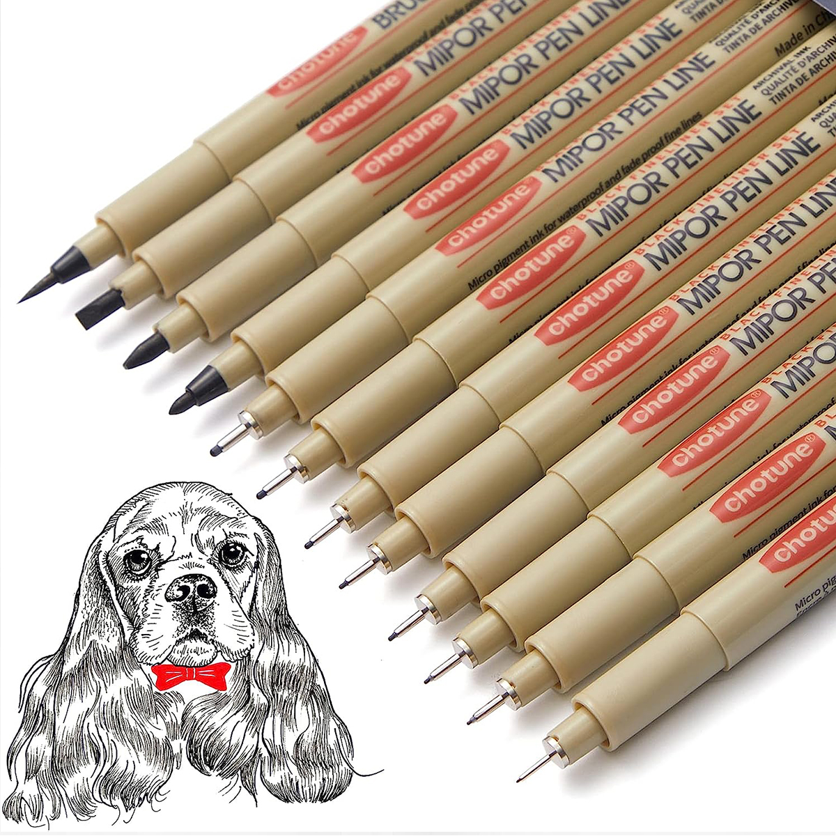 12 Pcs / Set Hand-painted Hook Line Pens Needle Marker Different Nib ...