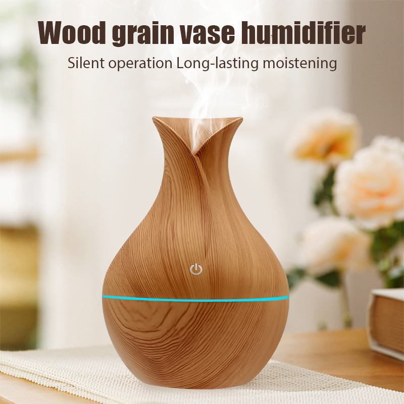 Vase Wood Grain Humidifier 130ml Capacity, Silent Operation, Long ...